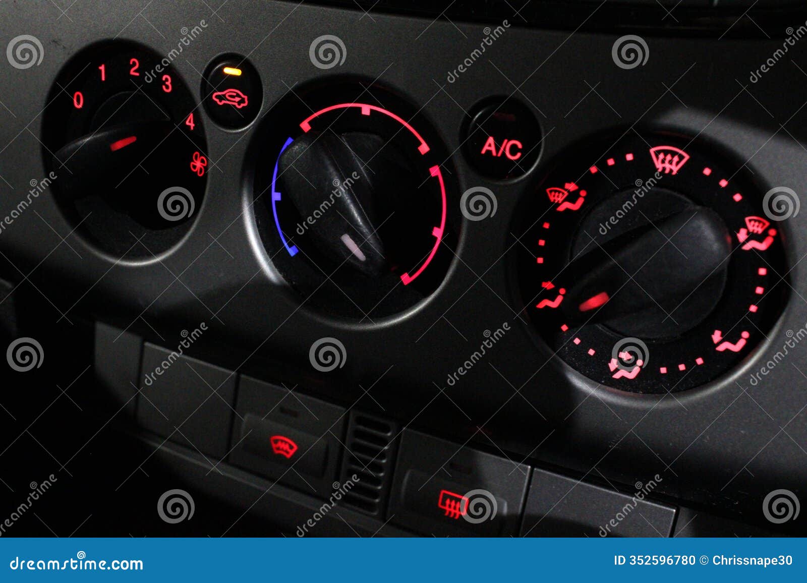 Analog Climate Controls Taken from Inside Car at Night, Fan Control ...