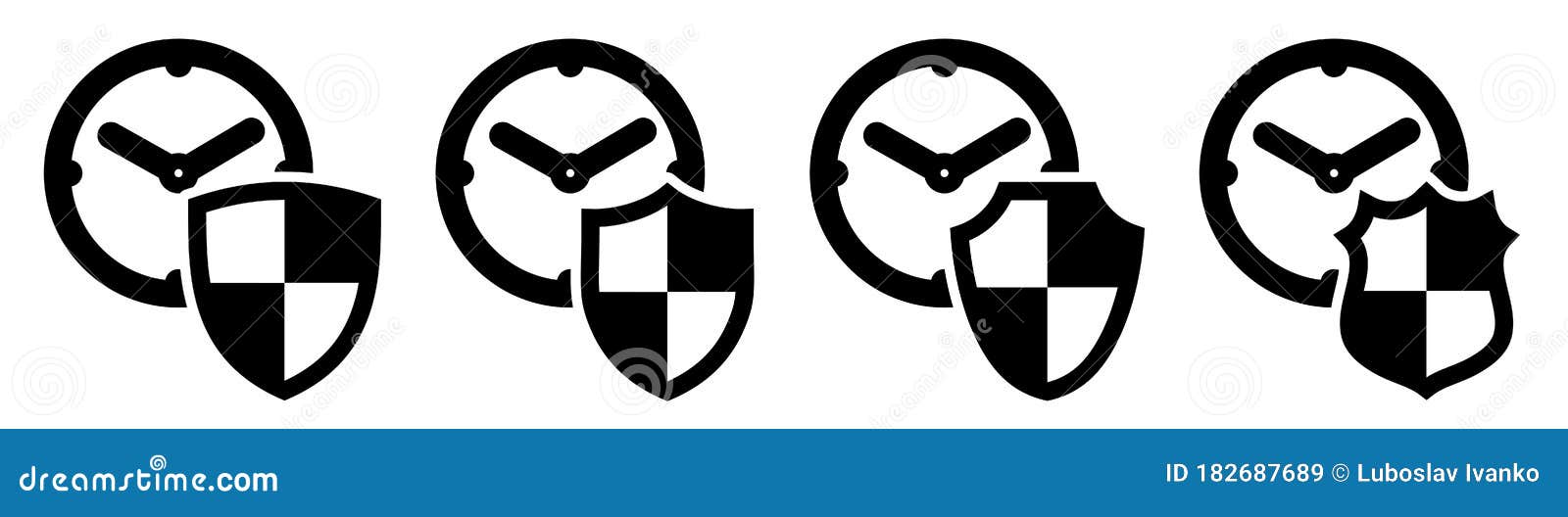 Analog Clock Icon Behind Shield Sign. Reliability or Time / Precise ...