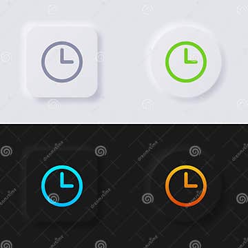 Analog Clock Icon Set, Multicolor Neumorphism Button Soft UI Design ...