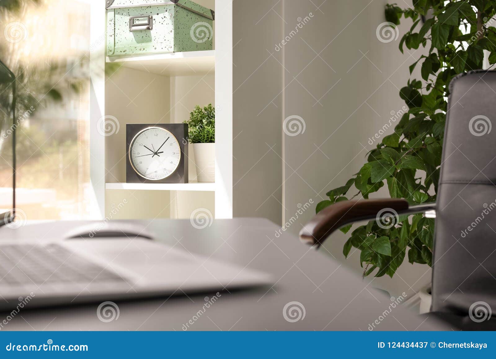 Analog Clock on Shelf in Office Stock Image - Image of punctuality ...