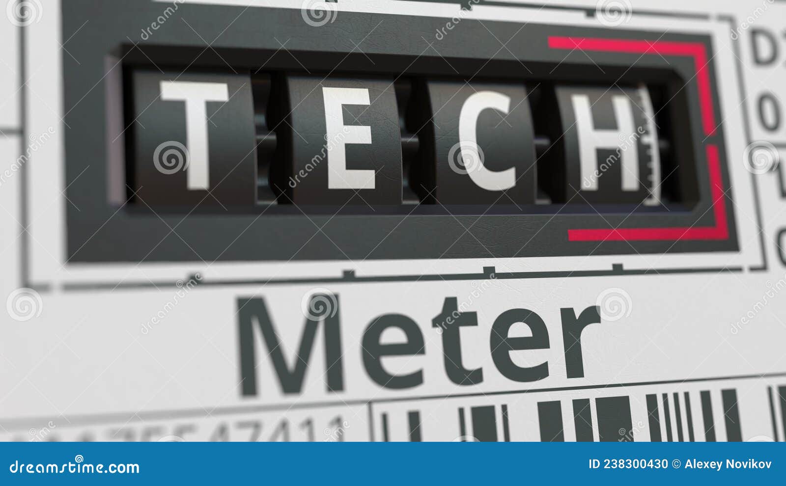Analog Counter or Meter with TECH Text. Conceptual 3D Rendering Stock ...