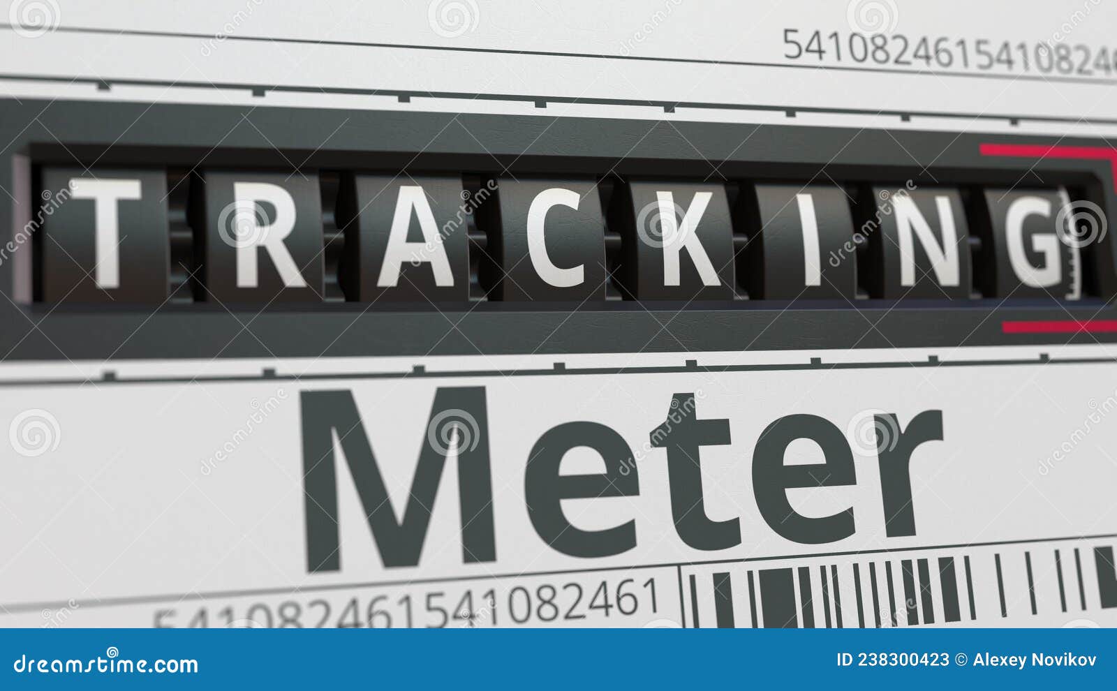 Analog Counter Displays TRACKING Text, Conceptual 3D Rendering Stock ...