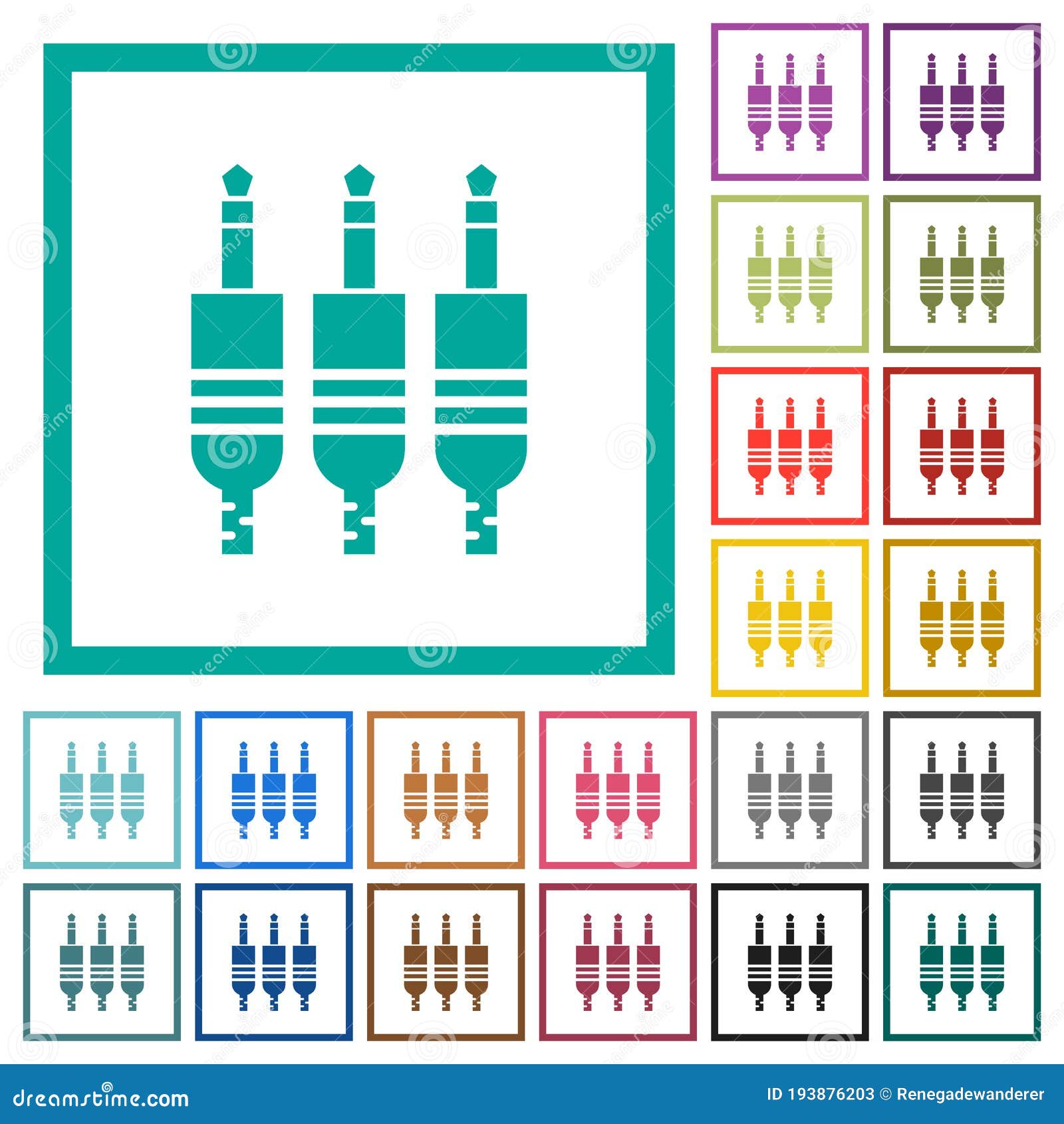 Analog Jack Connectors Icons With Shadows On Round Backgrounds Vector Illustration ...