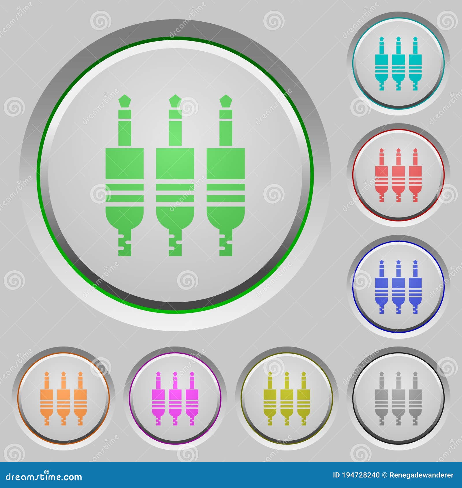 Analog Jack Connectors Engraved Icons On Edged Square Buttons Cartoon ...