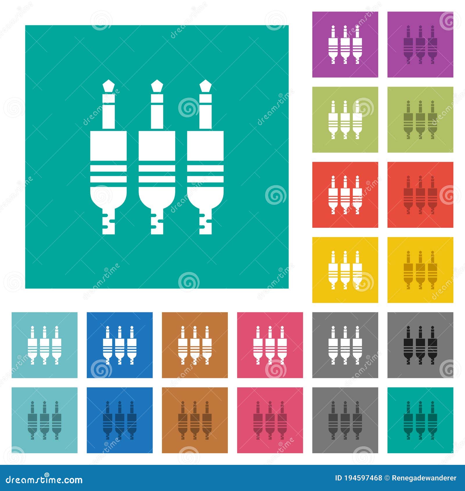 Analog Jack Connectors White Icons On Edged Square Buttons Vector ...