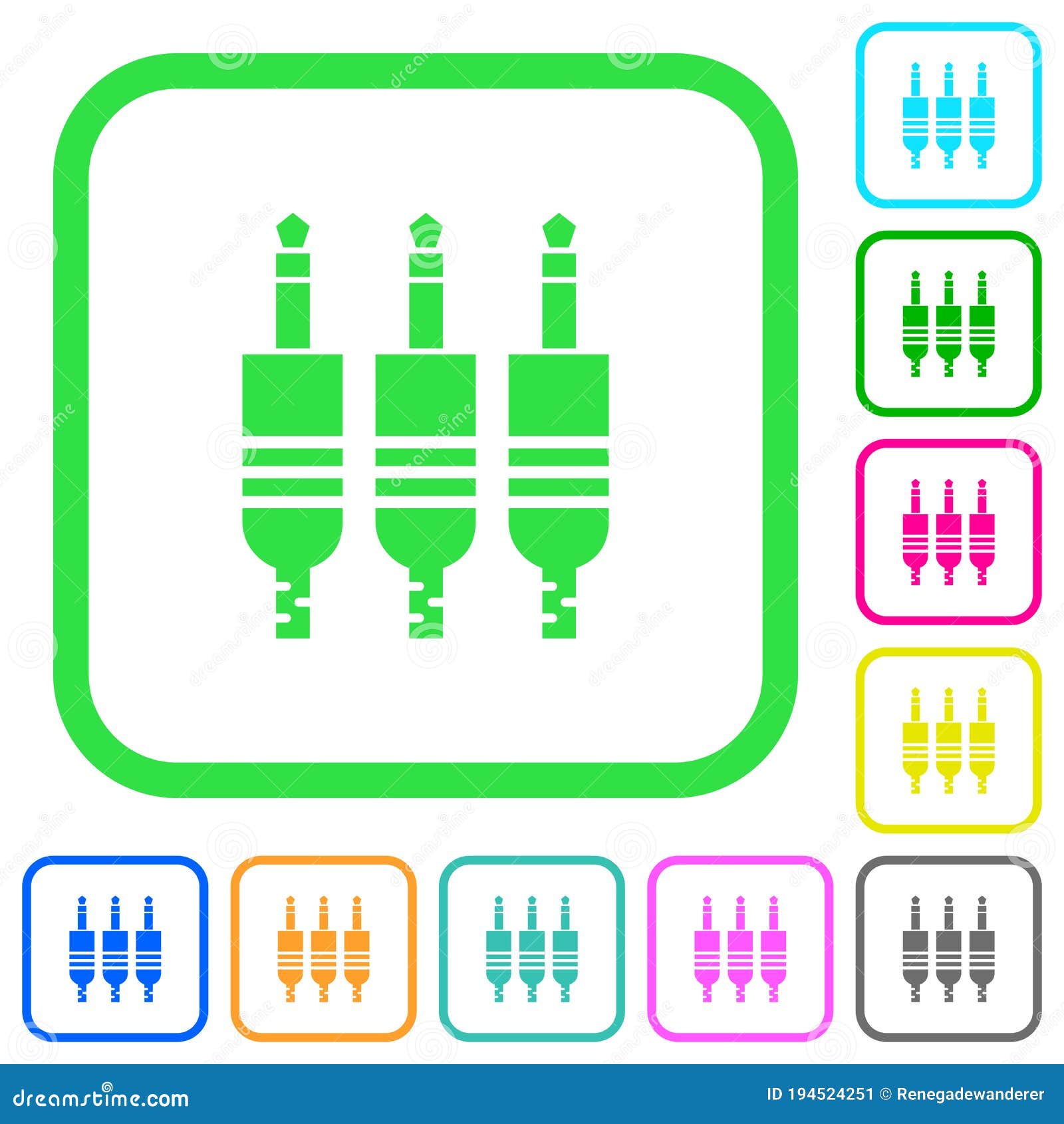 Analog Jack Connectors Engraved Icons On Edged Square Buttons Cartoon ...