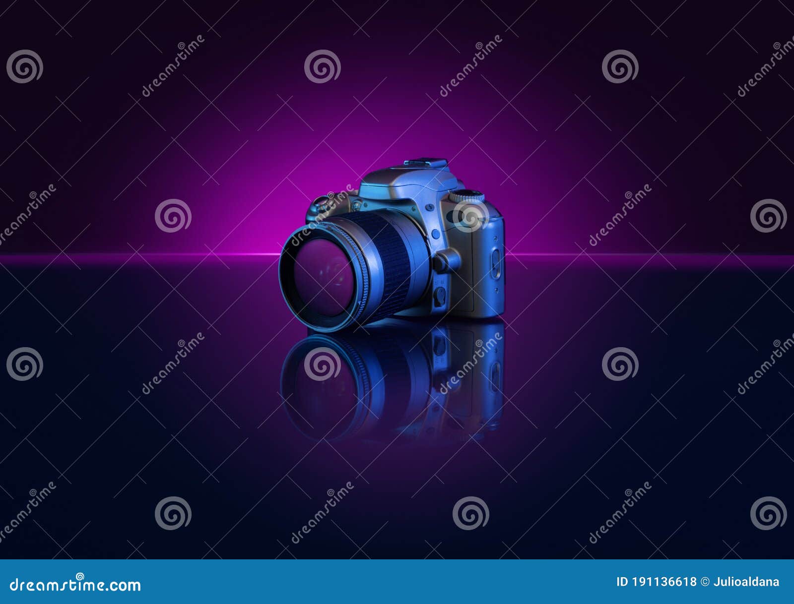 Analog Old Camera on Dark Background and Neon Light. Stock Photo ...