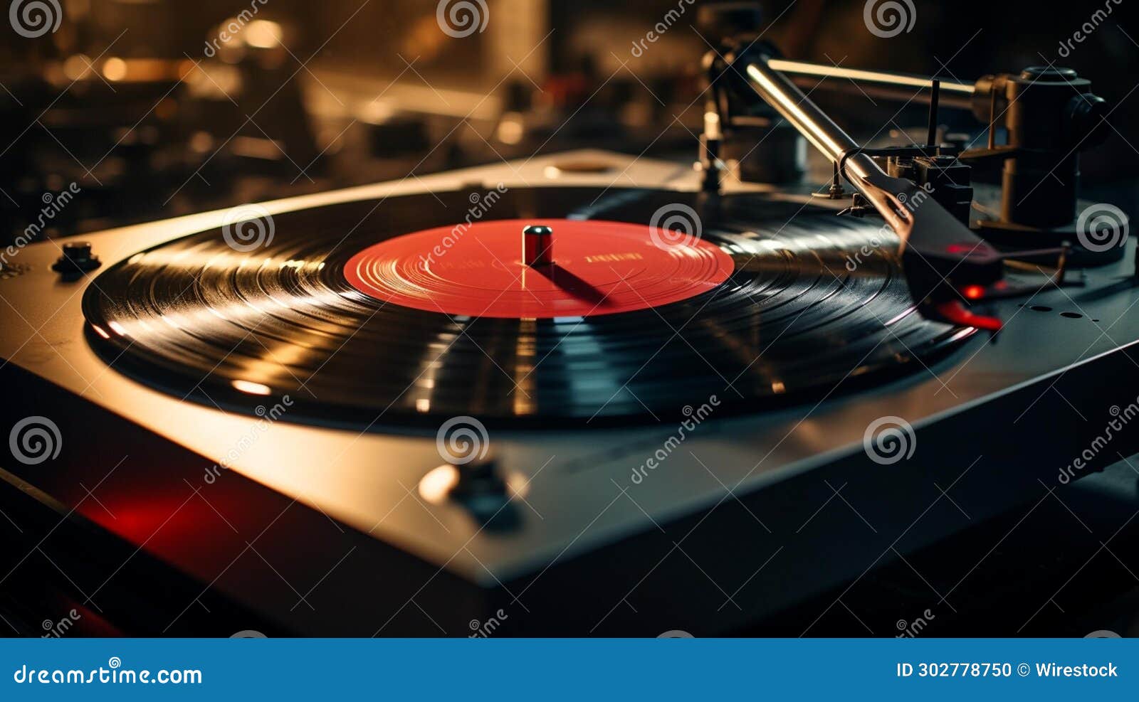 Analog Record Player with a Red Vinyl Record Placed on the Turntable ...