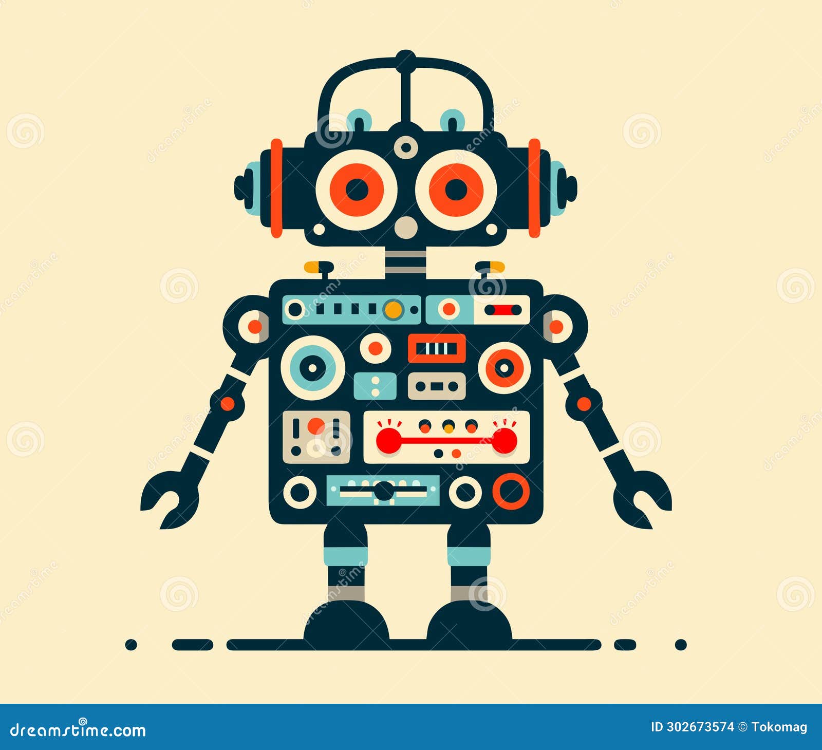Analog Robot in 60s Style. Flat Vector Graphics Stock Vector ...