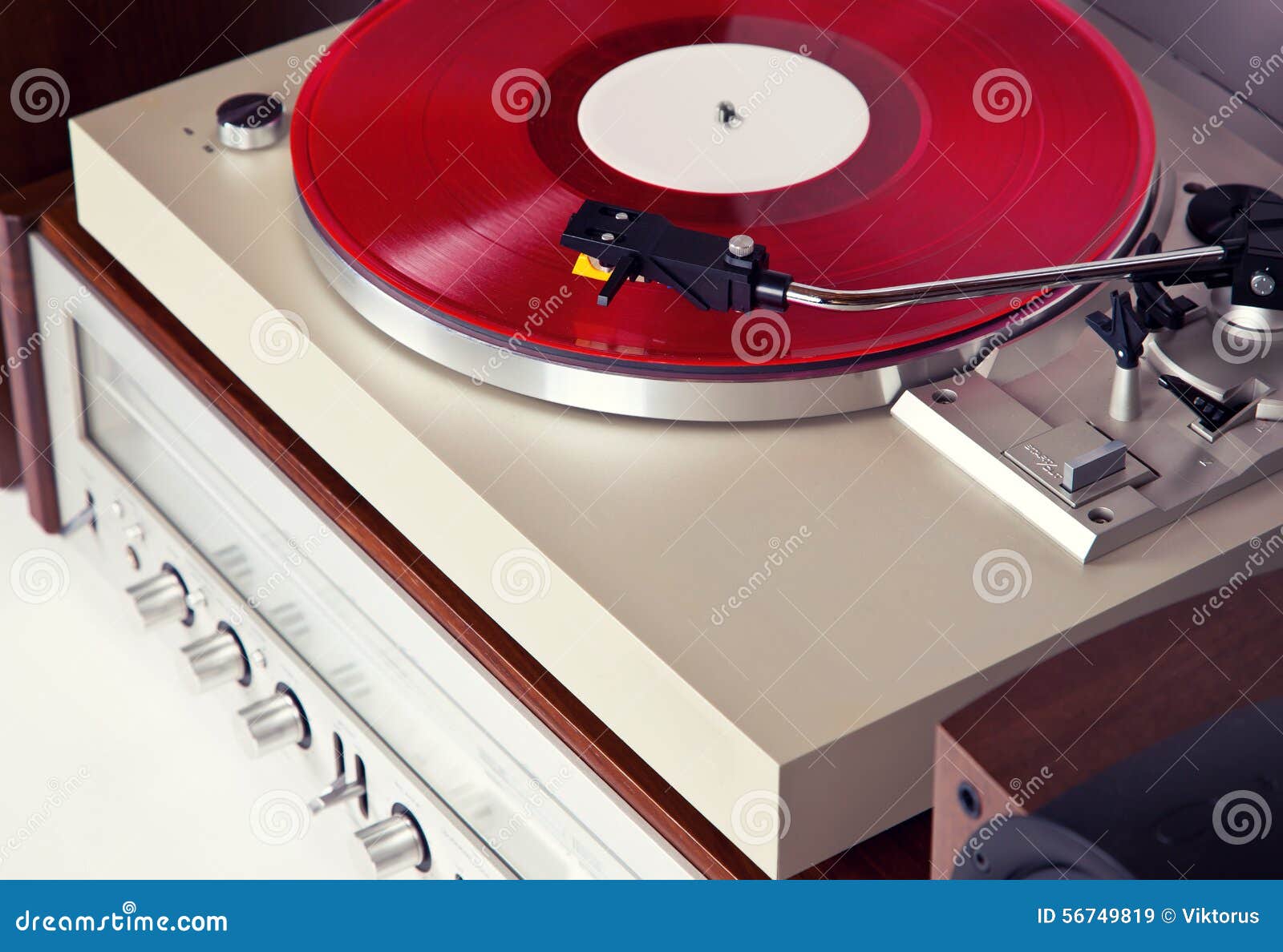 Analog Stereo Turntable Red Vinyl Record Player with Red Disk Stock ...