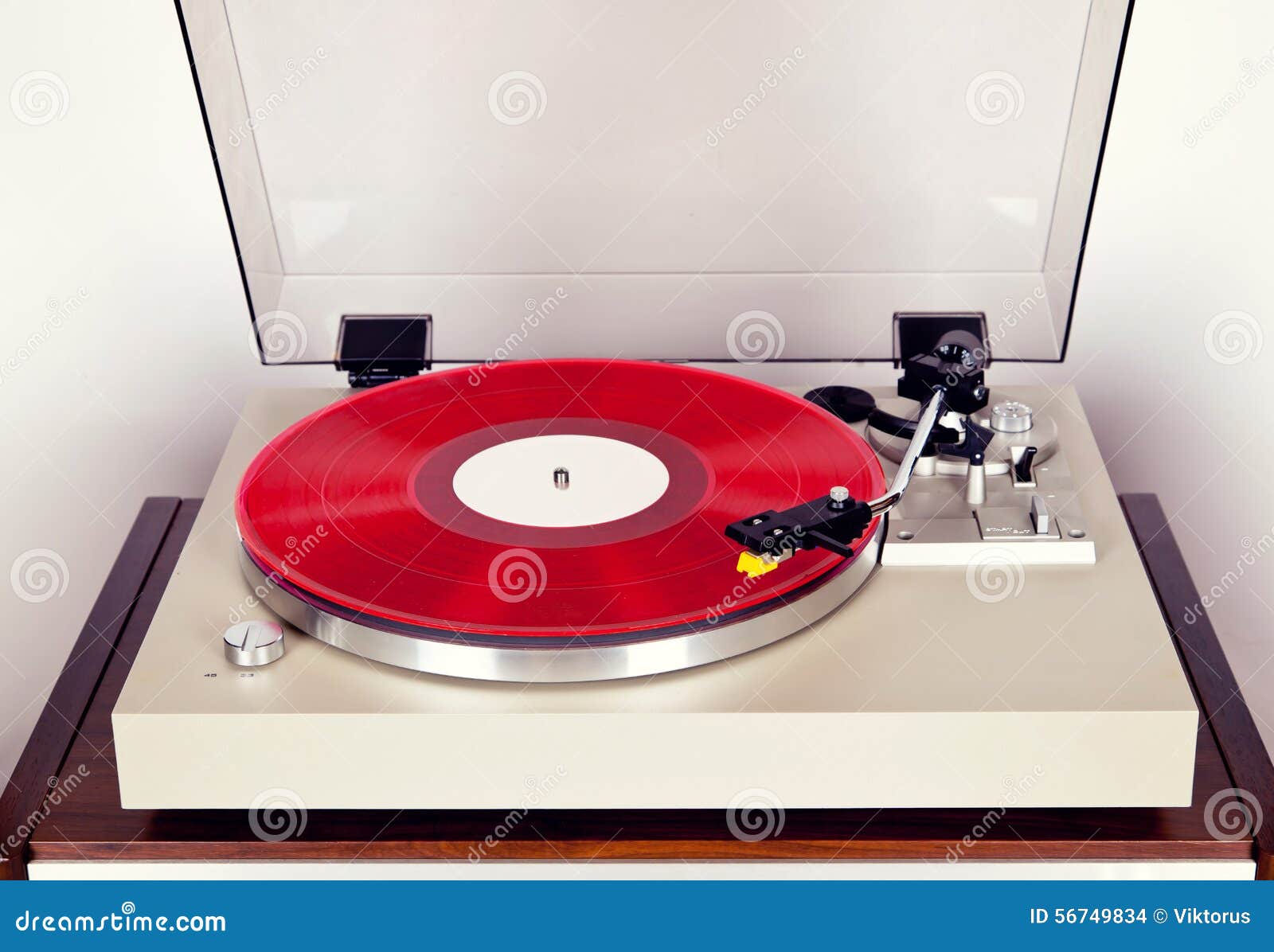 Analog Stereo Turntable Red Vinyl Record Player with Red Disk Stock ...