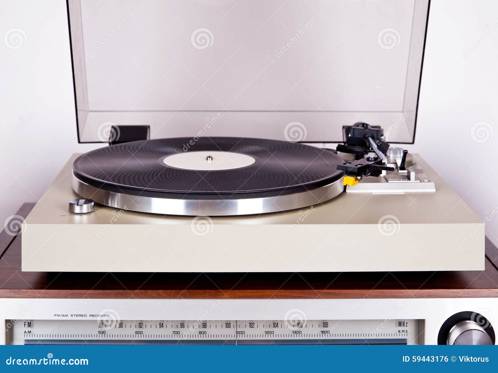 Analog Stereo Turntable Vinyl Record Player with Black Disk Stock Photo ...