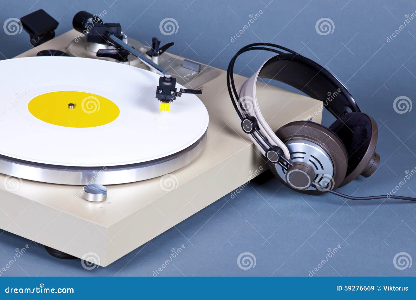 Analog Stereo Turntable Vinyl Record Player with White Disk Stock Image ...