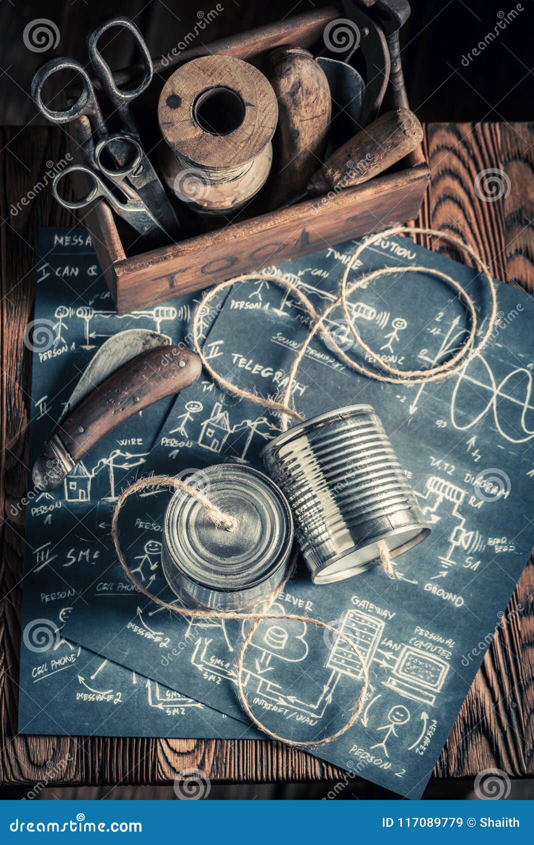 Analog Telephone Made of String and Cans Stock Image - Image of ...