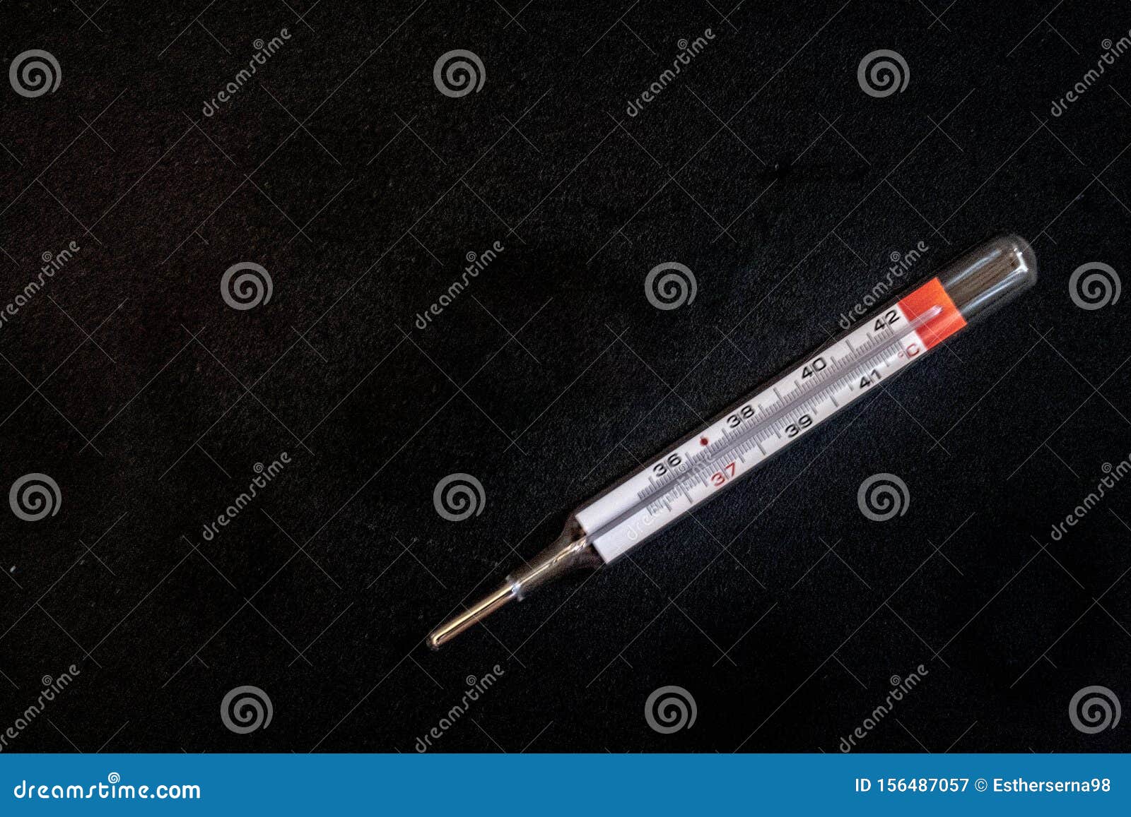 Analog Thermometer on Black Background Stock Image - Image of disease ...
