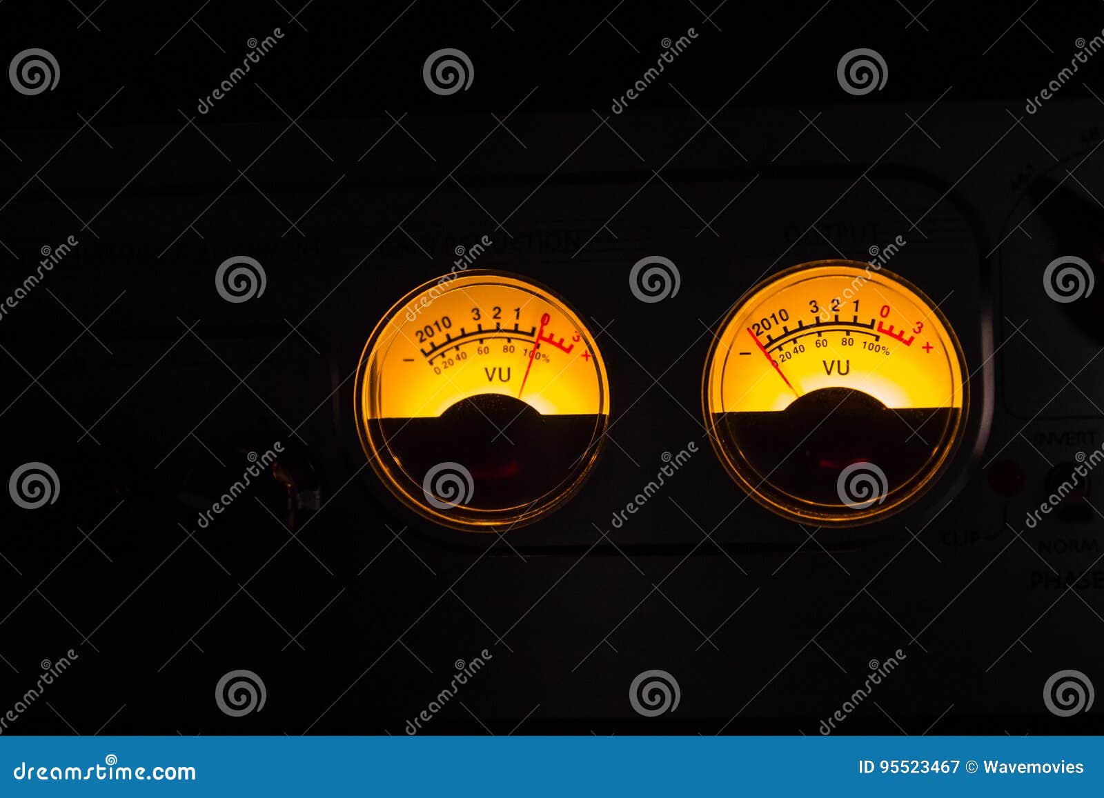 Analog Vu Meters Glowing on Black Background Stock Image - Image of ...
