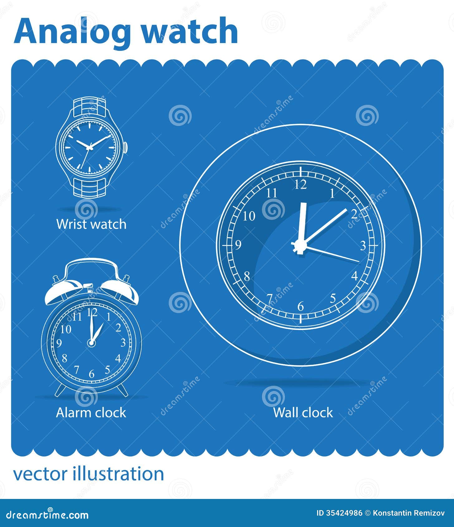 Analog watch stock vector. Illustration of vector, contour - 35424986