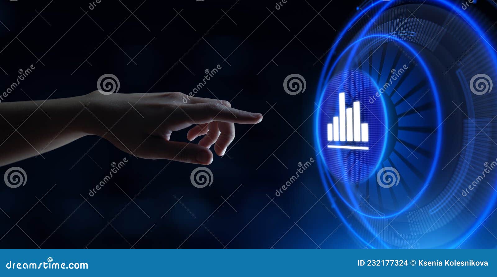 Analysis Data Business Analytics. Hand Pressing Button on Virtual ...