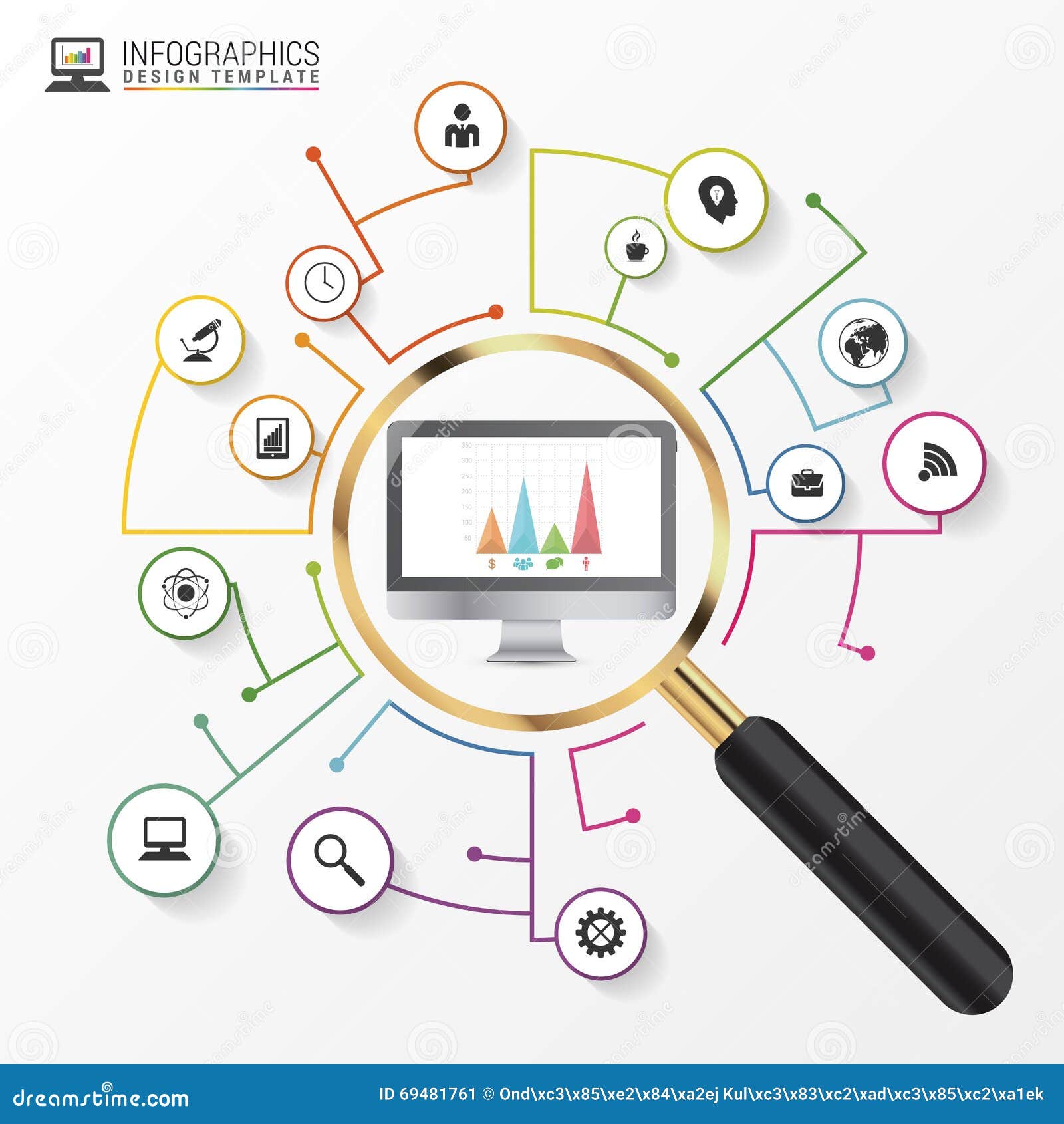 Analysis Graphic Design Concept with Magnifying Glass. Vector Stock ...