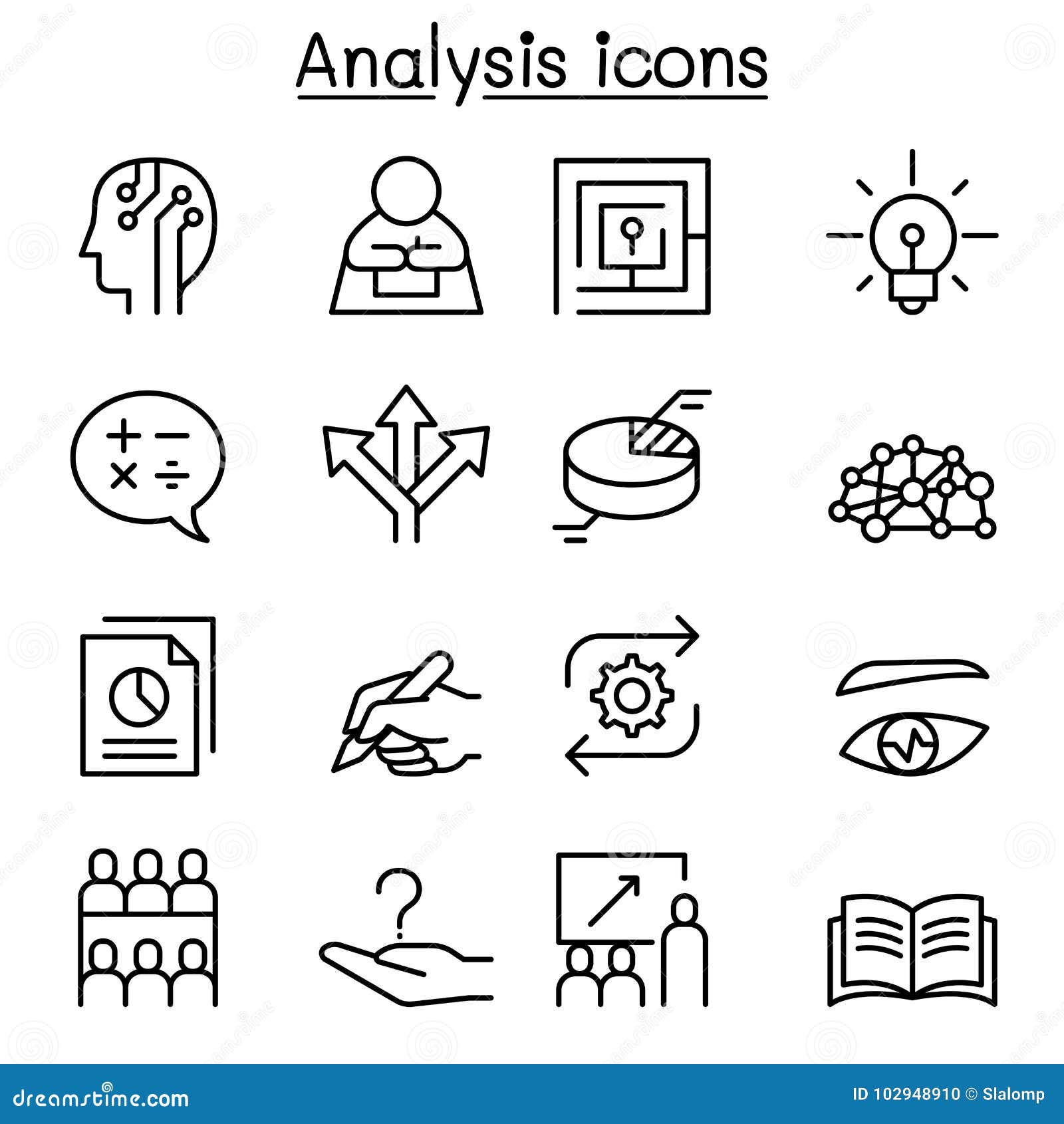 Analysis Icon Set in Thin Line Style Stock Vector - Illustration of ...