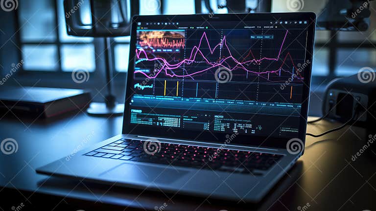 Analysis laptop with data stock illustration. Illustration of hardware ...