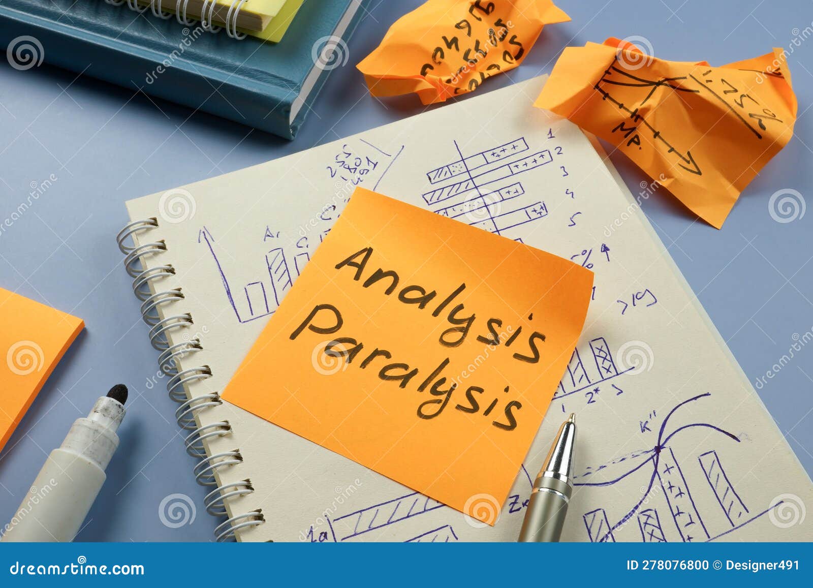 Analysis Paralysis Concept. Notepad with Graphs and a Sticker with the ...
