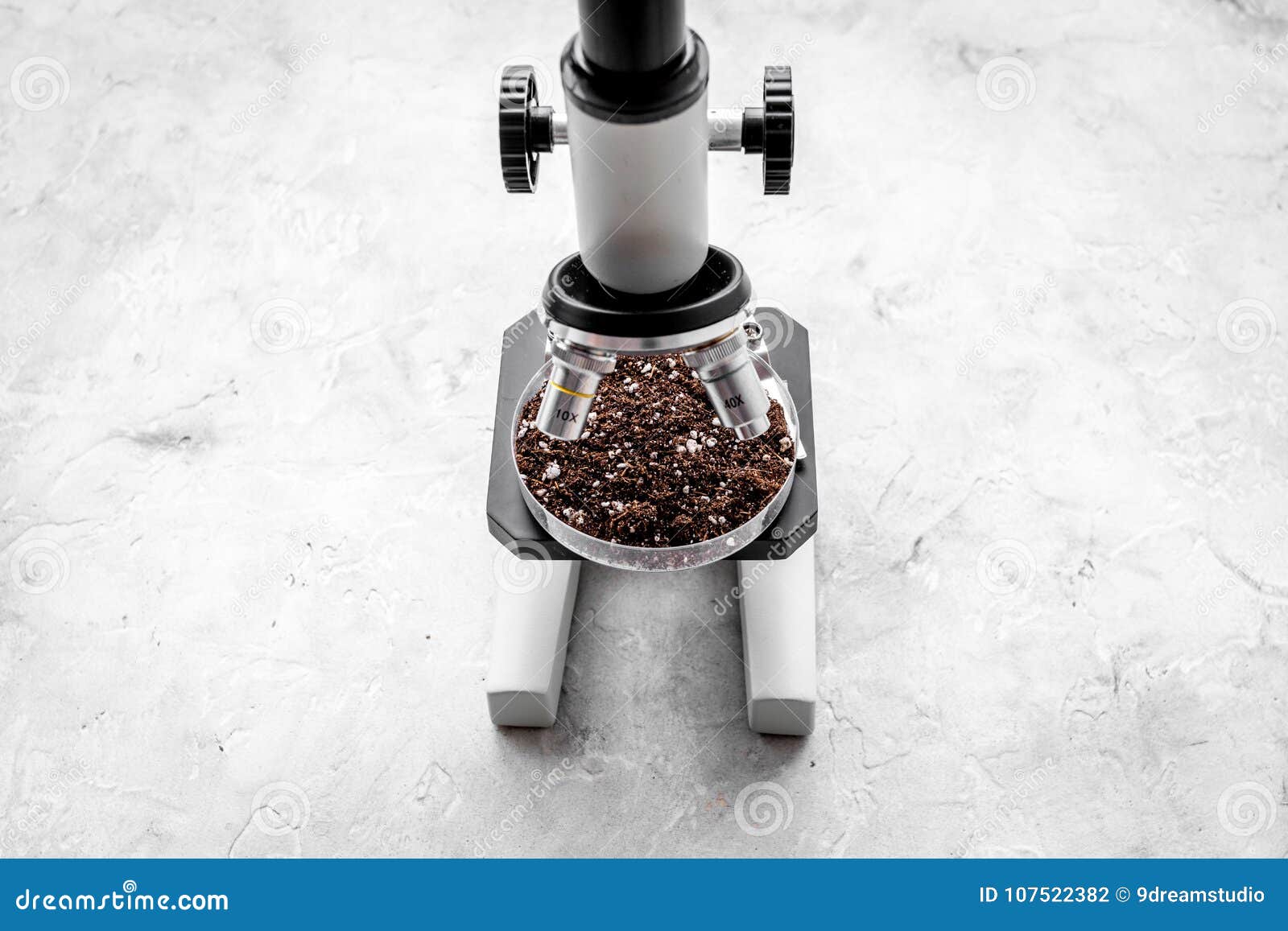 Analysis Process. Soil Under Microscope on Grey Background Stock Photo ...