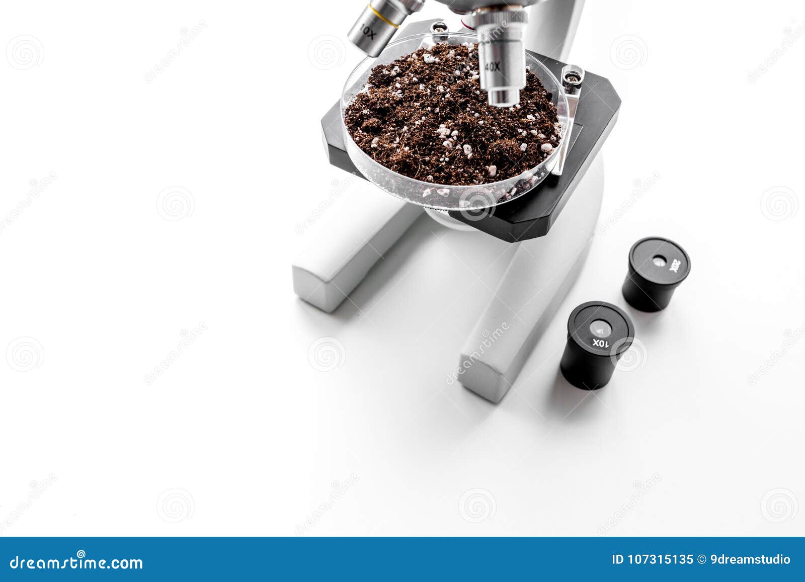 Analysis Process. Soil Under Microscope on White Background Stock Image ...