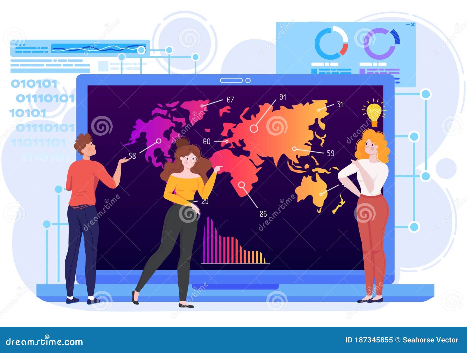 Analysis Statistics Chart Graph Vector Illustration, Cartoon Flat Tiny ...