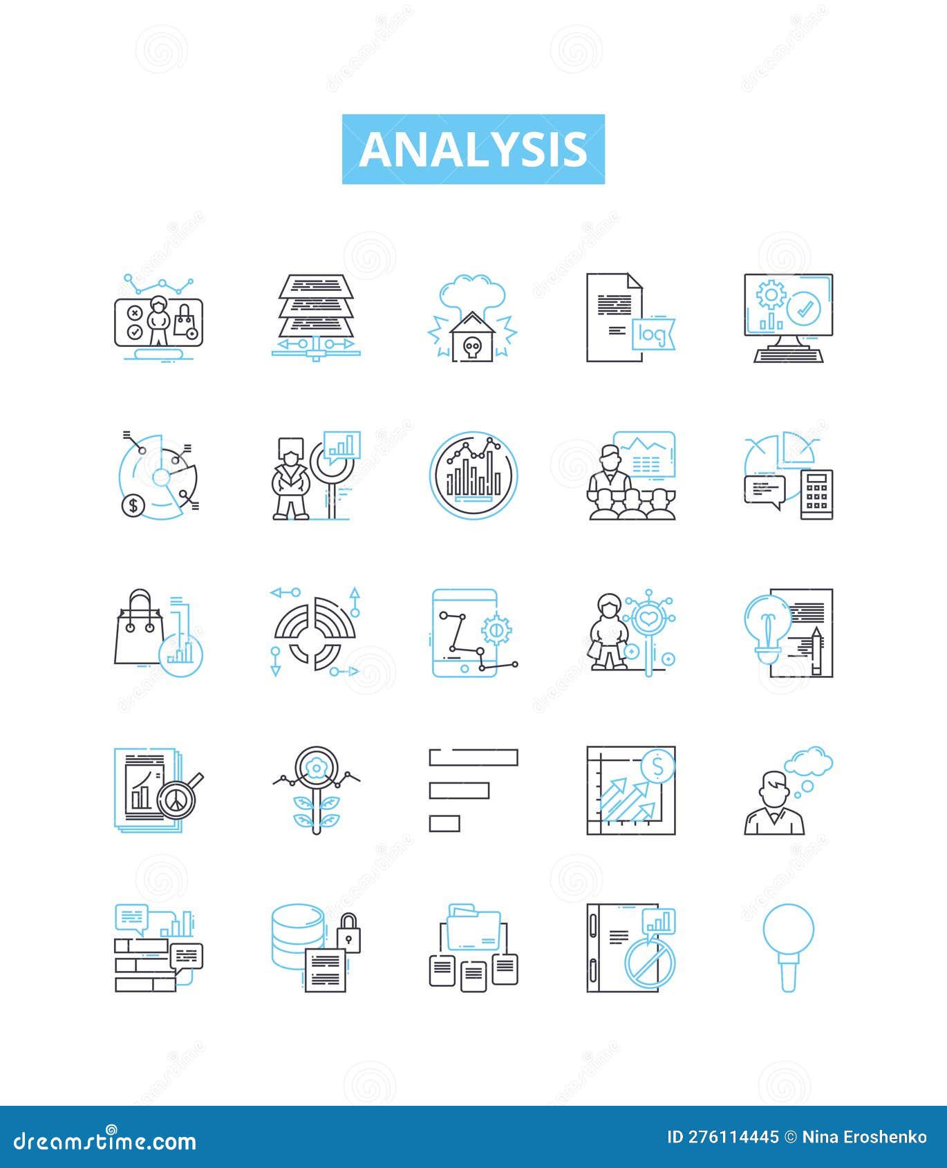Analysis Vector Line Icons Set. Analyze, Analyzing, Examining, Studying ...