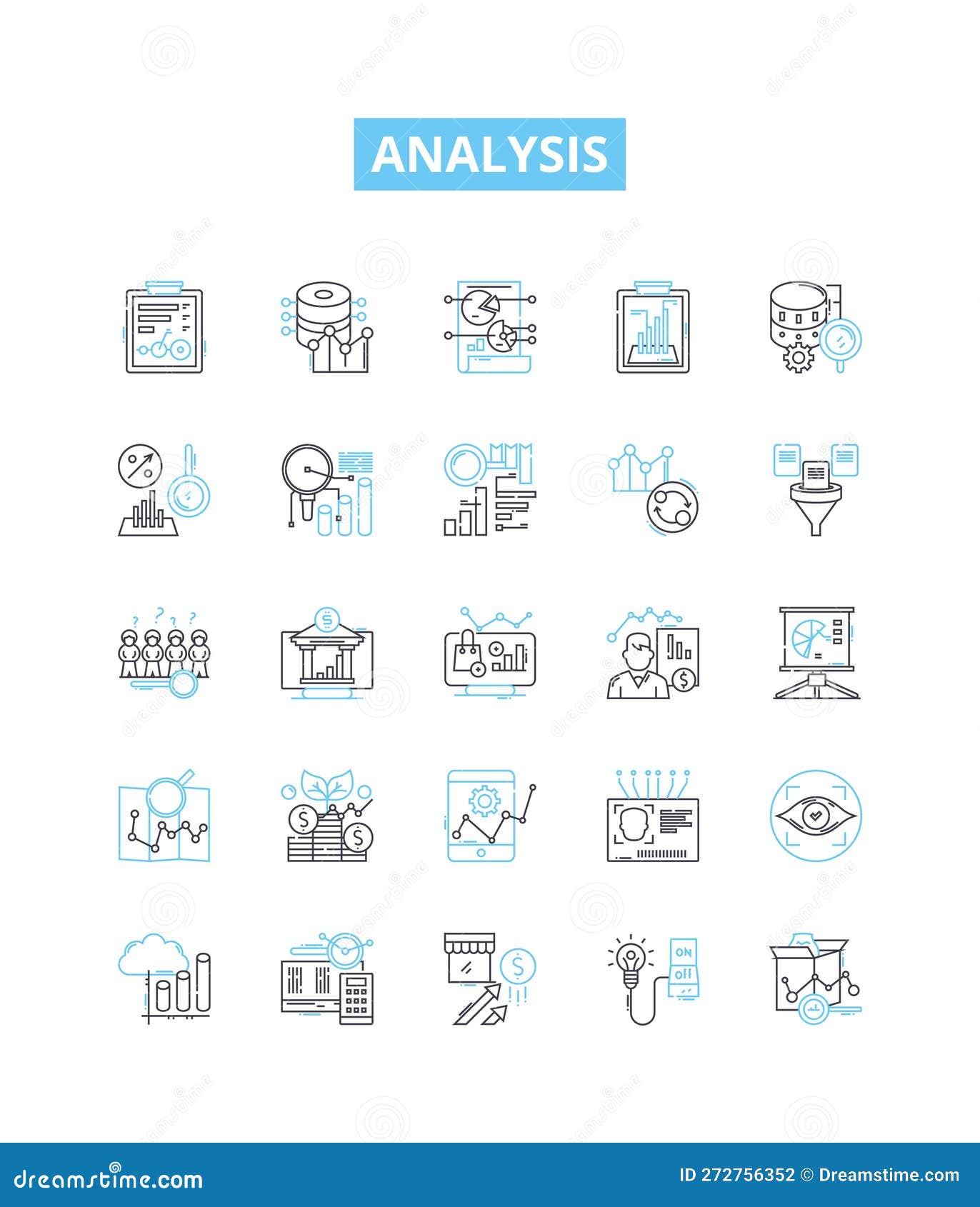 Analysis Vector Line Icons Set. Analyze, Analyzing, Examining, Studying ...