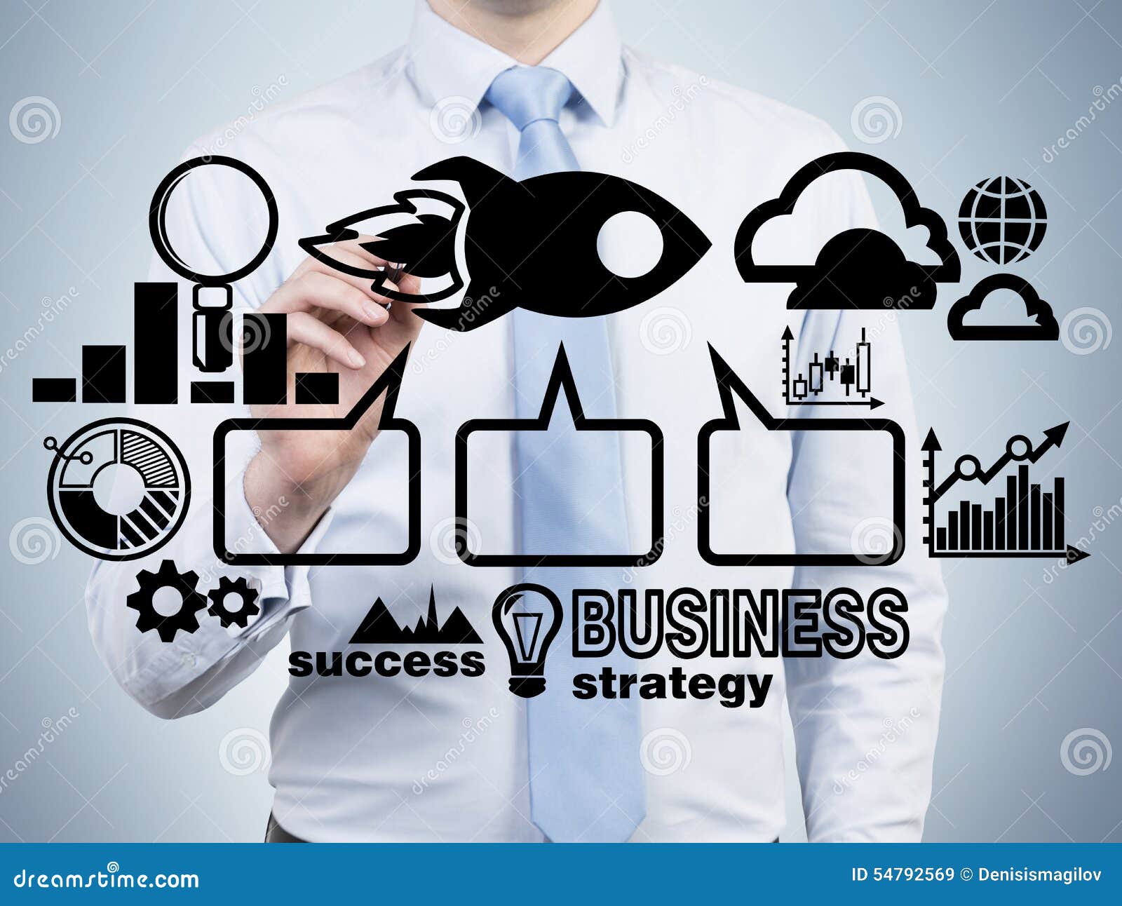 Analyst is Drawing a Flowchart As a Concept of the Business Strategy ...