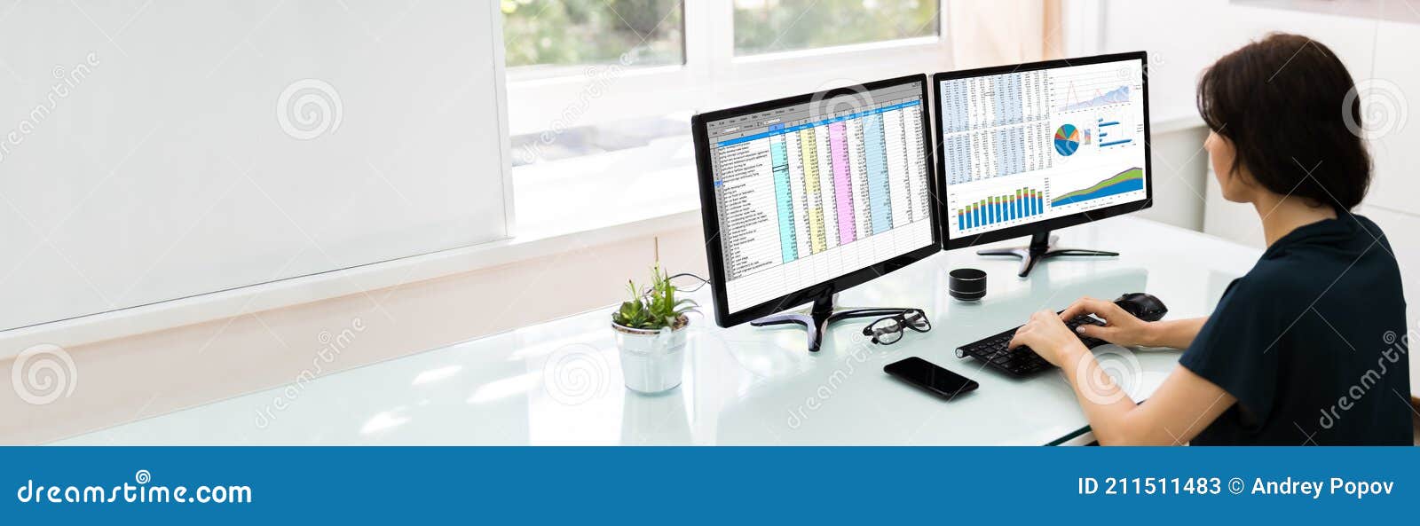 Analyst Employee Working with Spreadsheet Stock Image - Image of ...