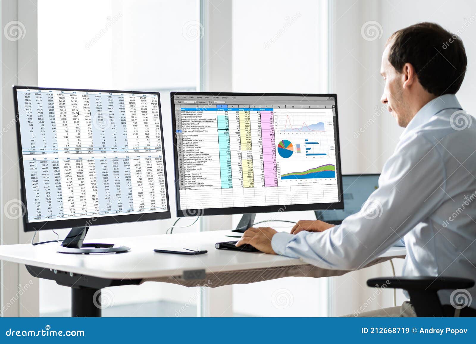 Analyst Employee Working with Spreadsheet Stock Image - Image of side ...