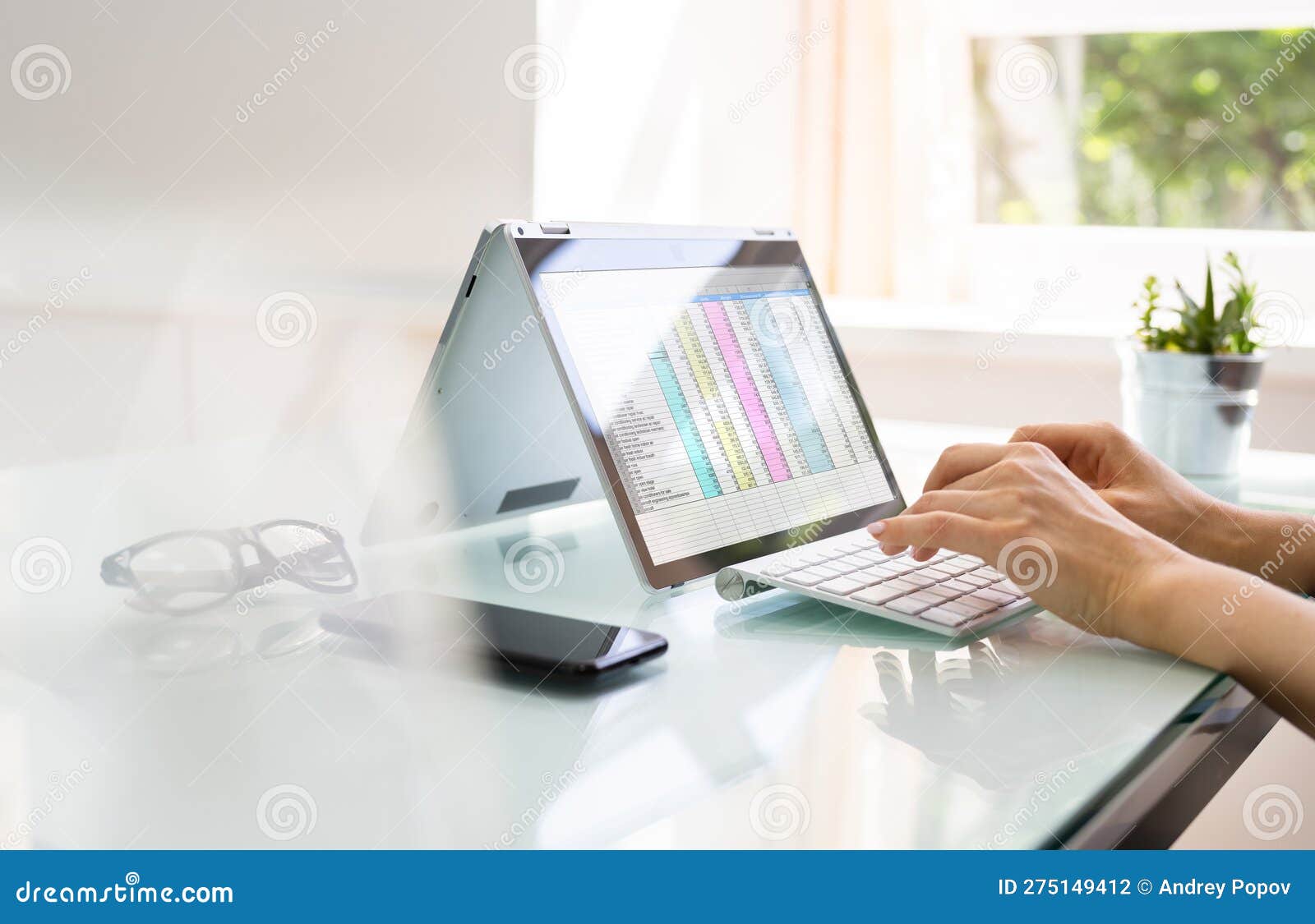 Analyst Employee Working with Spreadsheet Stock Photo - Image of hybrid ...