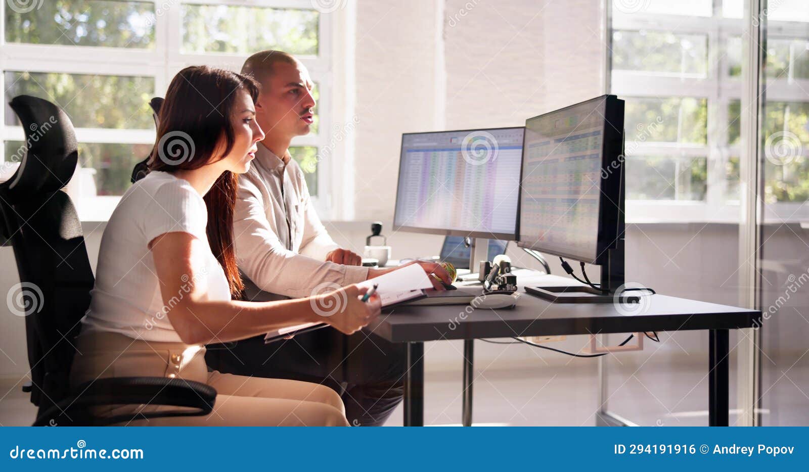Analyst Employee Working on Spreadsheet Stock Photo - Image of women ...