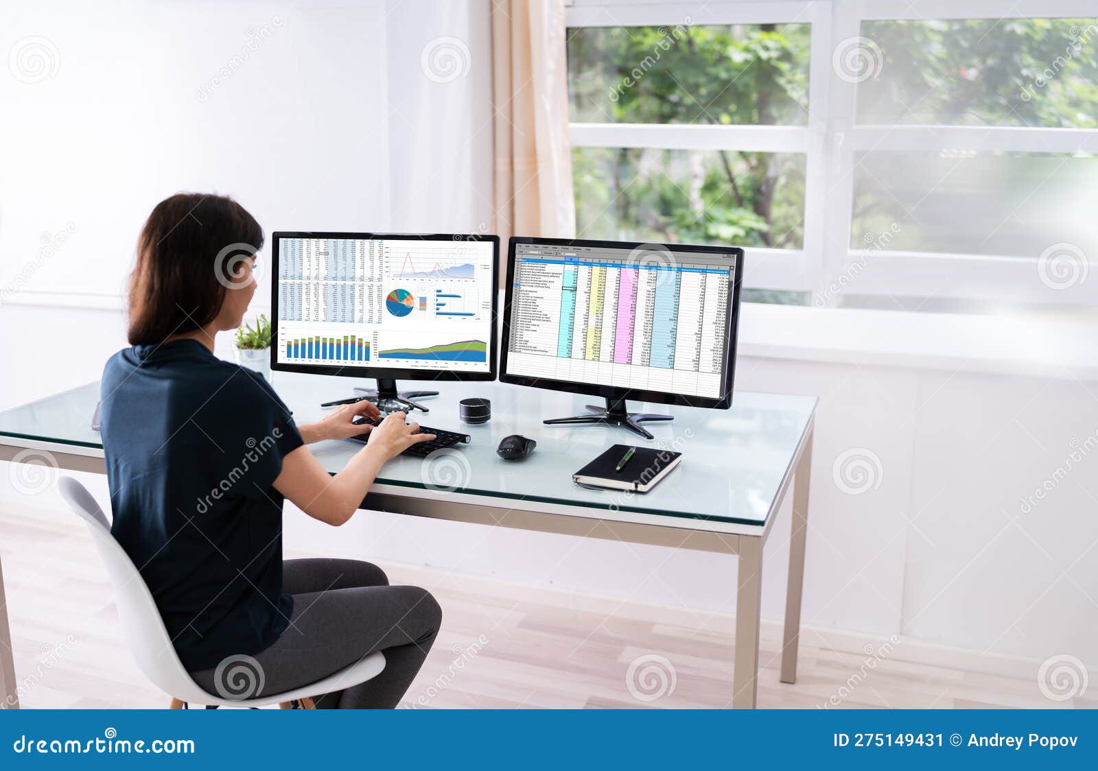 Analyst Employee Working with Spreadsheet Stock Image - Image of ...