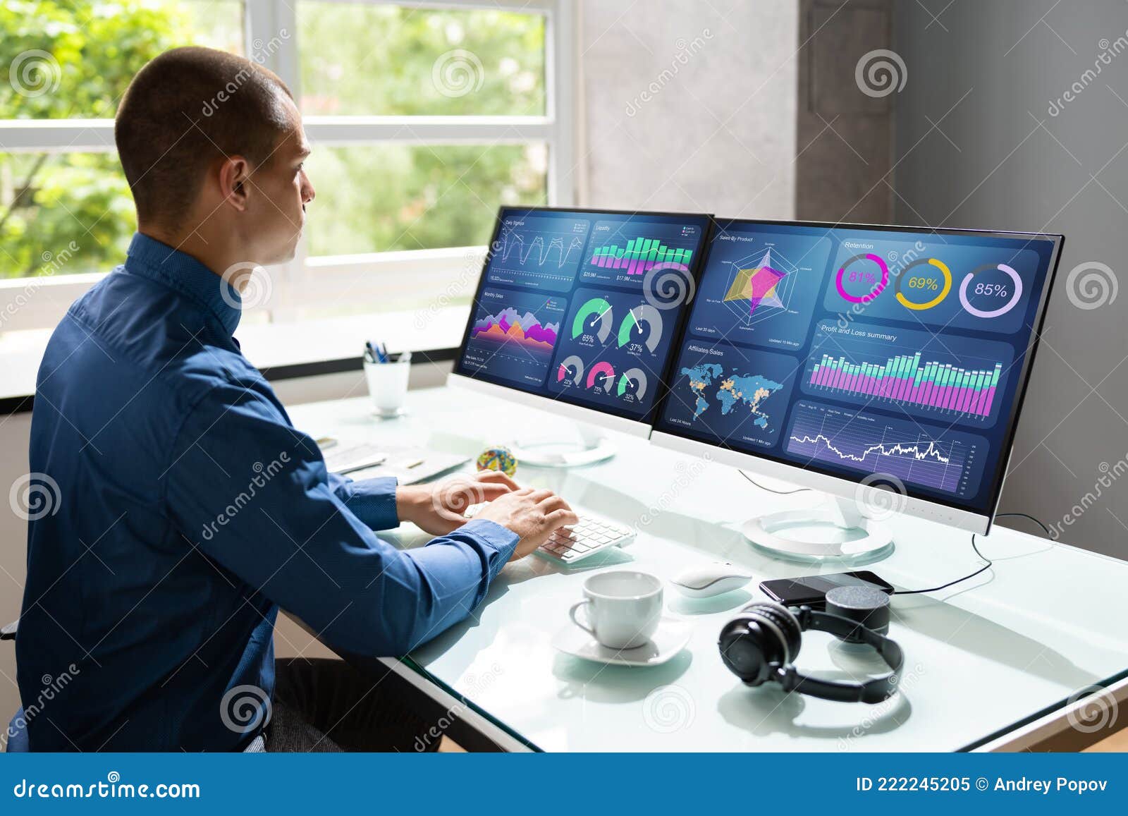 Analyst Man Using Business Data Analytics Stock Image - Image of ...