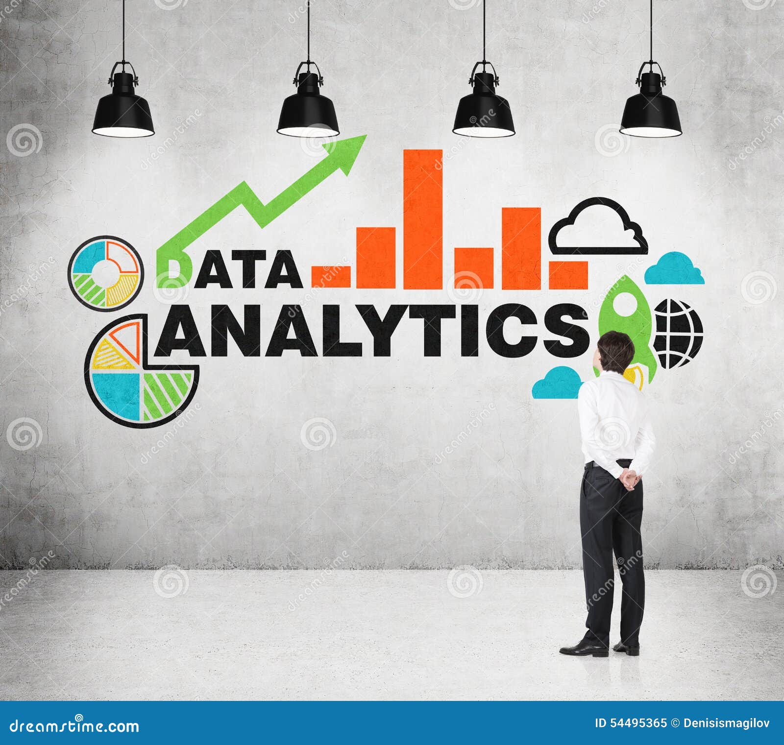 Analyst is Standing in Front of the Drawn Chart on the Wall. Stock ...