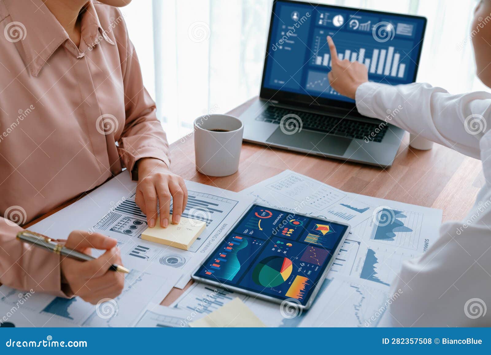 Analyst Team Colleague Discuss Financial Data on Digital Dashboard ...