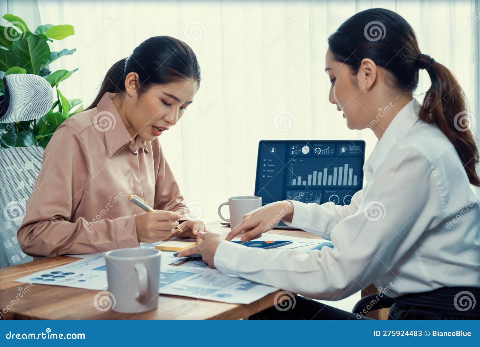 Analyst Team Colleague Discuss Financial Data on Digital Dashboard ...