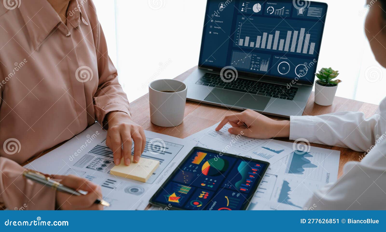 Analyst Team Colleague Discuss Financial Data on Digital Dashboard ...