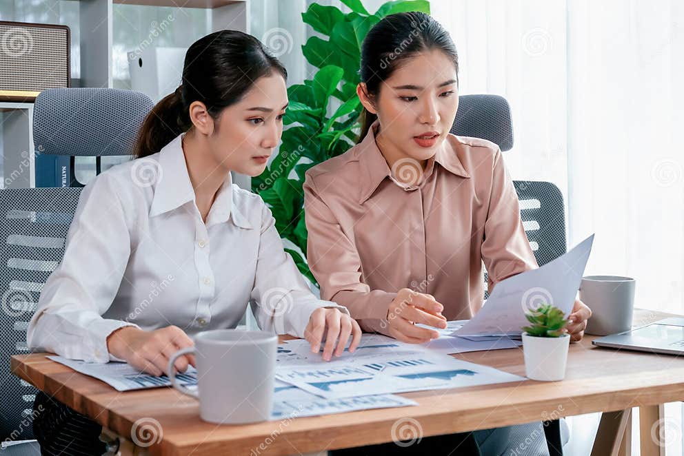 Analyst Team Colleague Discuss Financial Data on Digital Dashboard ...