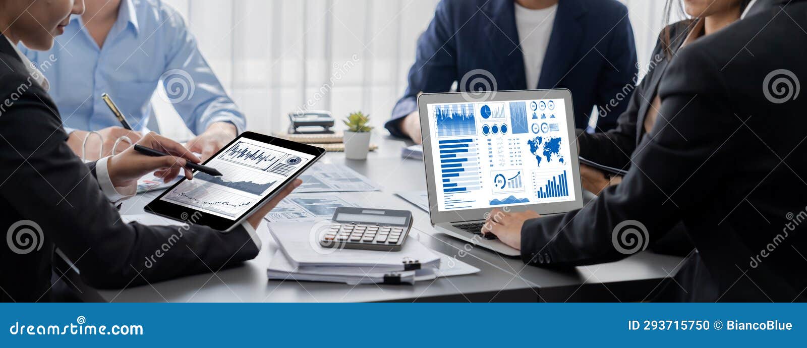 Analyst Team Working on Data Analysis Dashboard on Laptop Screen ...