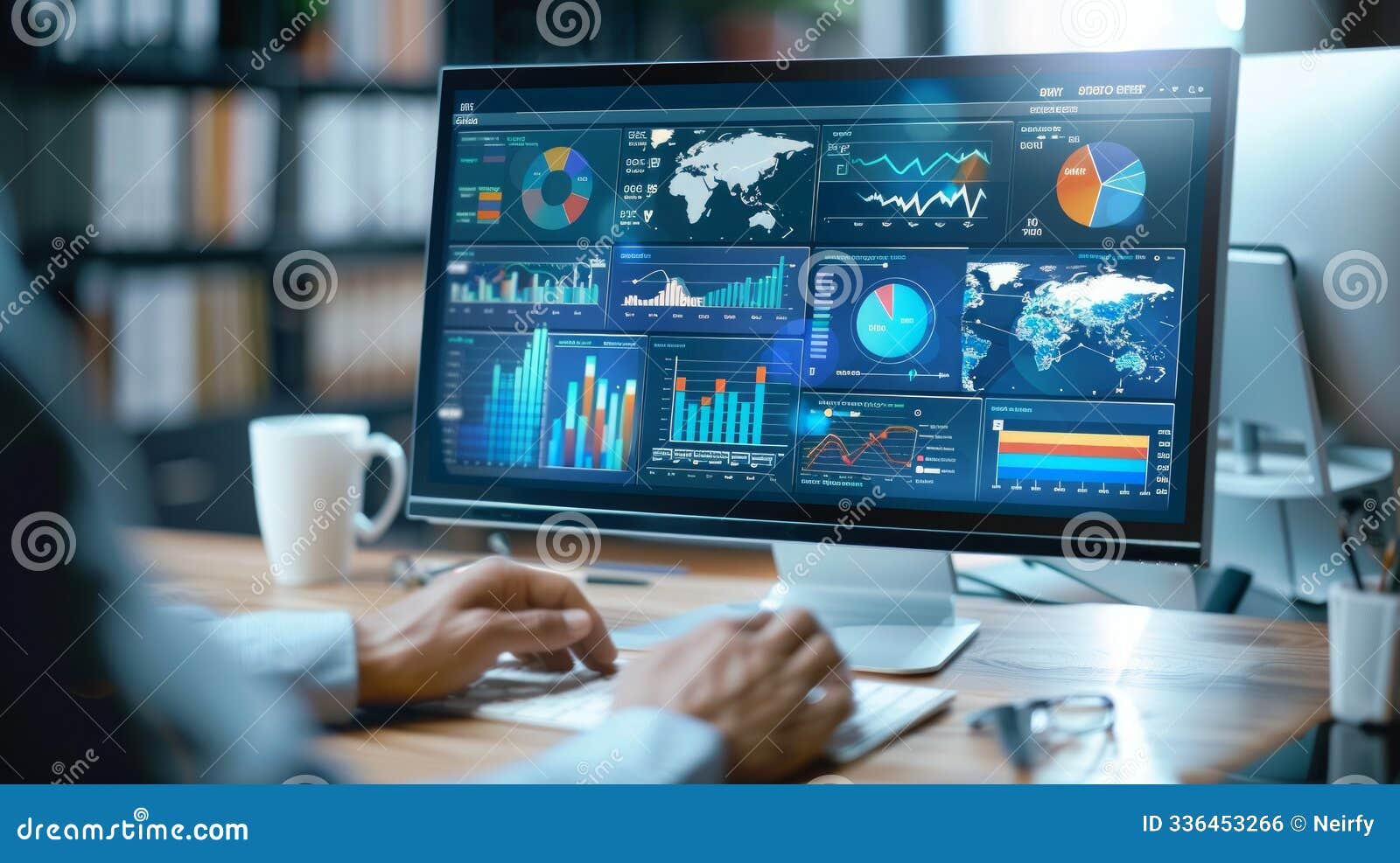 Analyst Uses a Computer and Dashboard for Data Business Analysis and ...