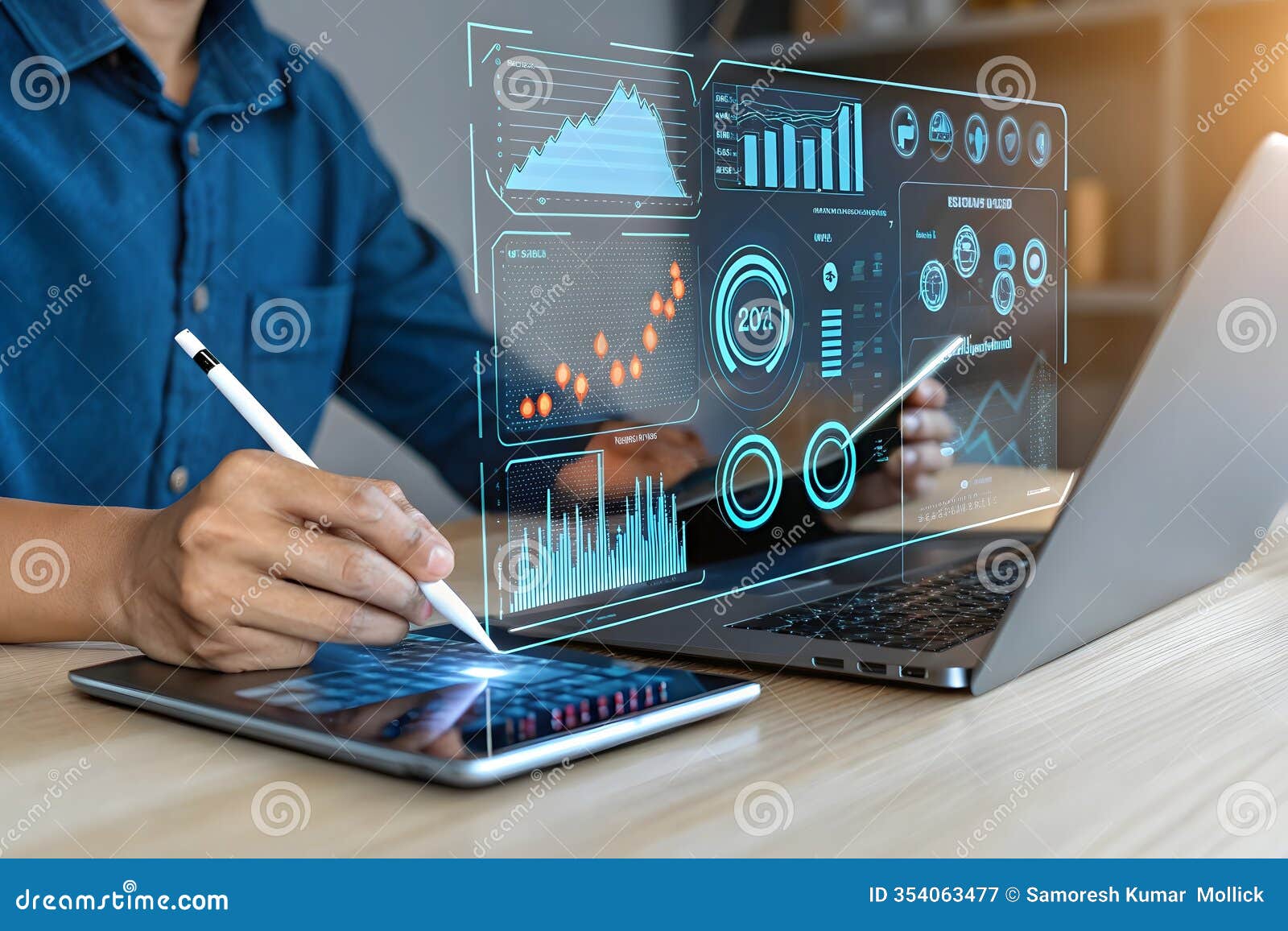 An Analyst Uses a Computer and Dashboard for Data Business Analysis and ...