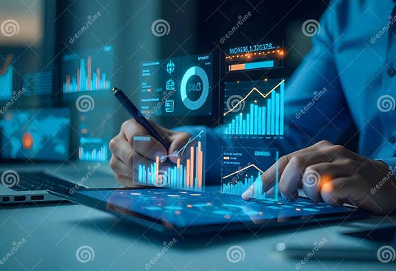 An Analyst Uses a Computer and Dashboard for Data Business Analysis and Data Management System ...