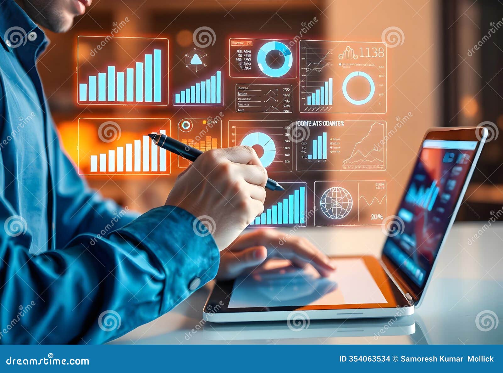 An Analyst Uses a Computer and Dashboard for Data Business Analysis and ...