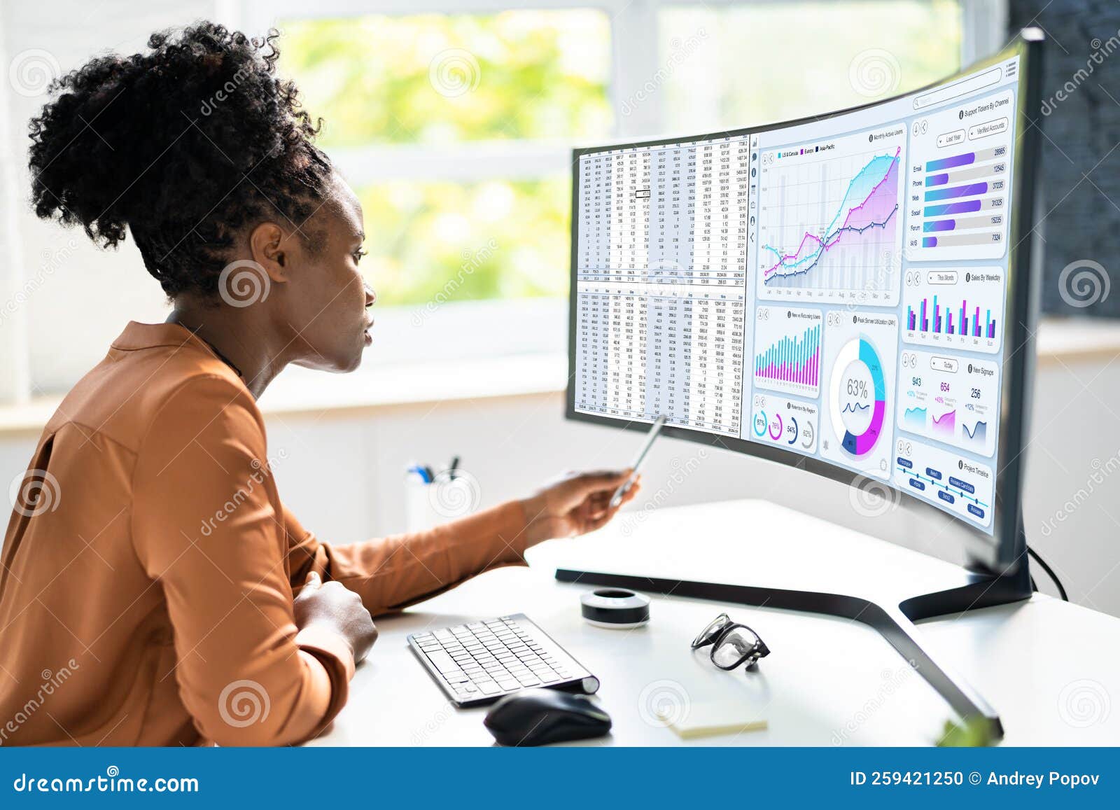 Analyst Woman Looking stock photo. Image of graph, curved - 259421250