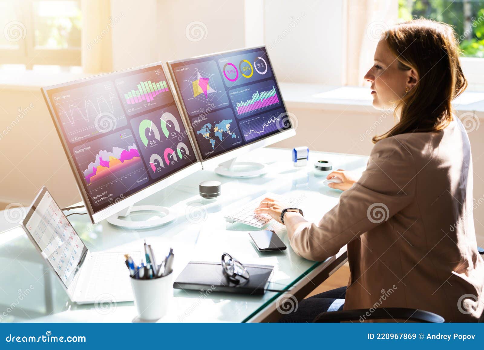 Analyst Woman Looking stock image. Image of notebook - 220967869